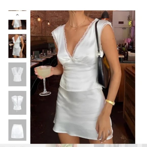 Commense | Skirts | Commense Lace Trim Satin Skirt Set | Poshmark